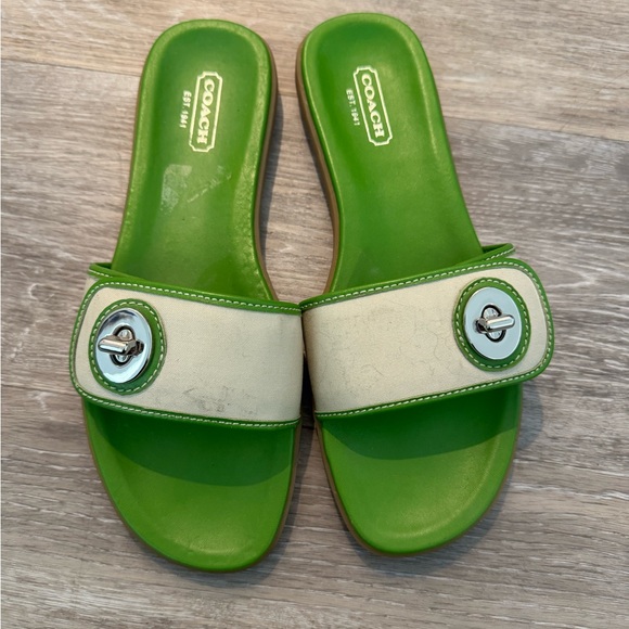 Coach | Shoes | Coach Gabriella Turnlock Slides In A Lime Green And ...